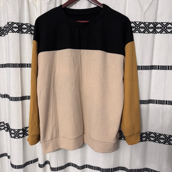 Tops | Colorblock Top In Black Beige And Mustard | Poshmark